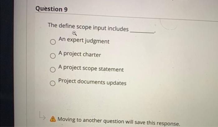 Solved Question 9 The define scope input includes An expert | Chegg.com
