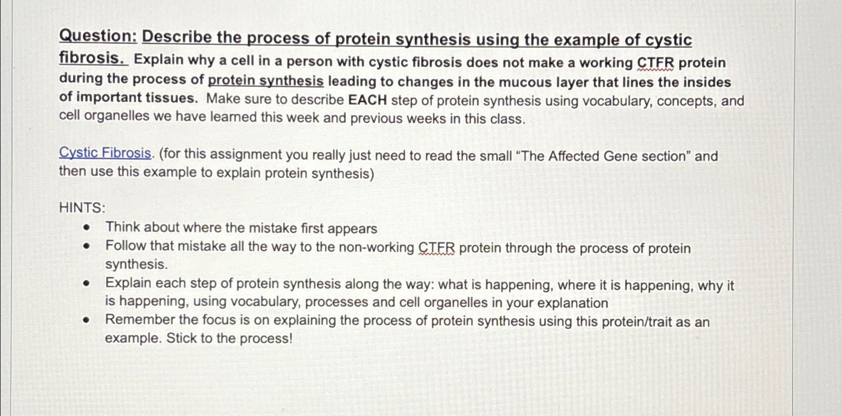 Solved Question: Describe the process of protein synthesis | Chegg.com