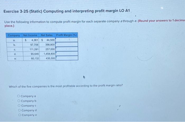 Solved Exercise 3-25 (Static) Computing and interpreting | Chegg.com