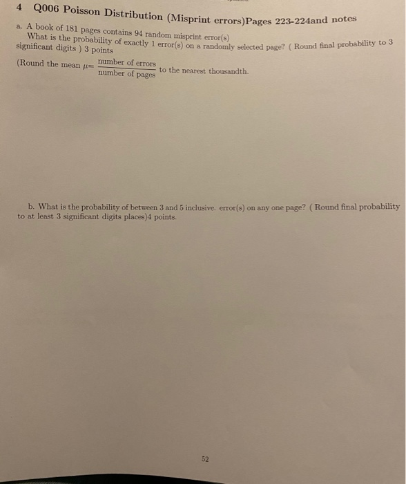 Solved 4 Q006 Poisson Distribution (Misprint errors) Pages | Chegg.com