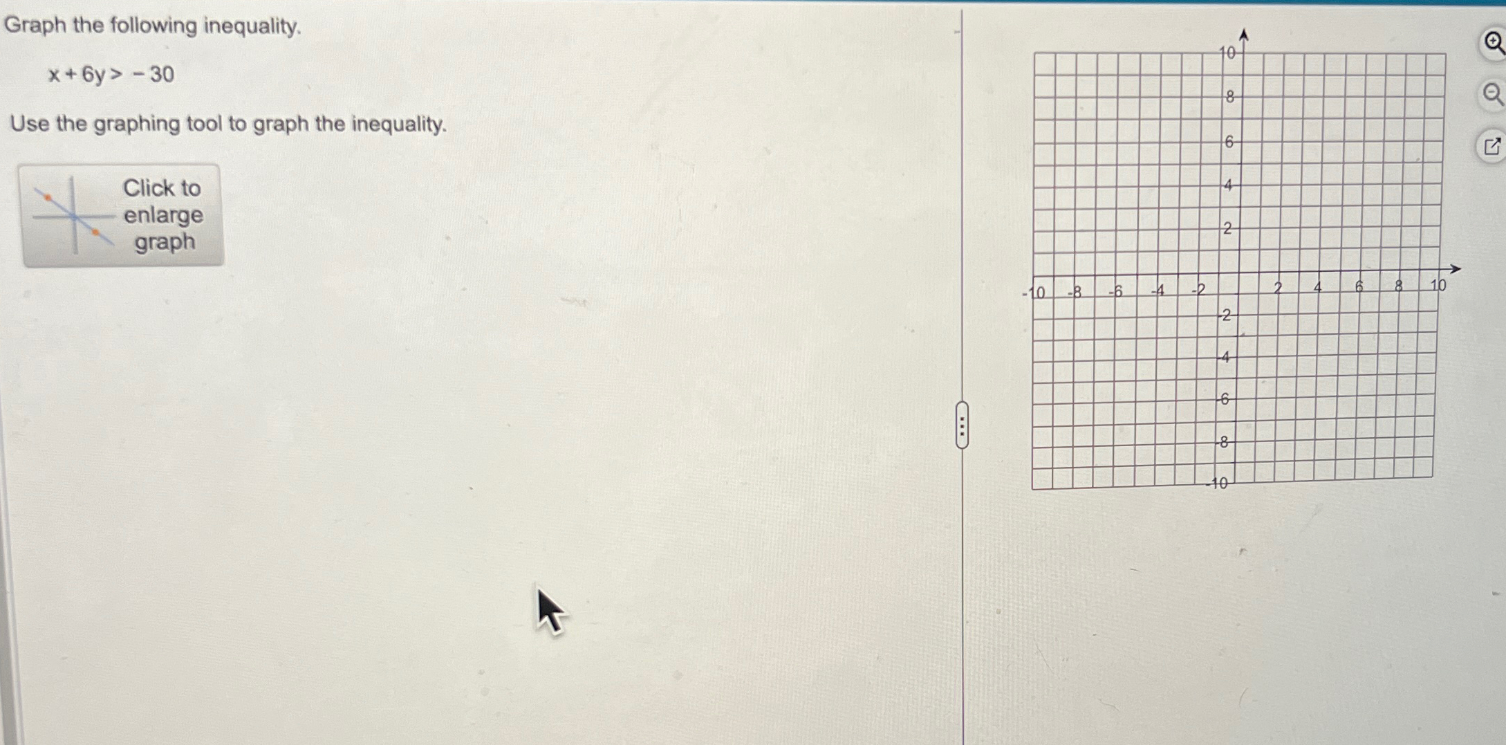 Solved Graph the following inequality.x+6y>-30Use the | Chegg.com