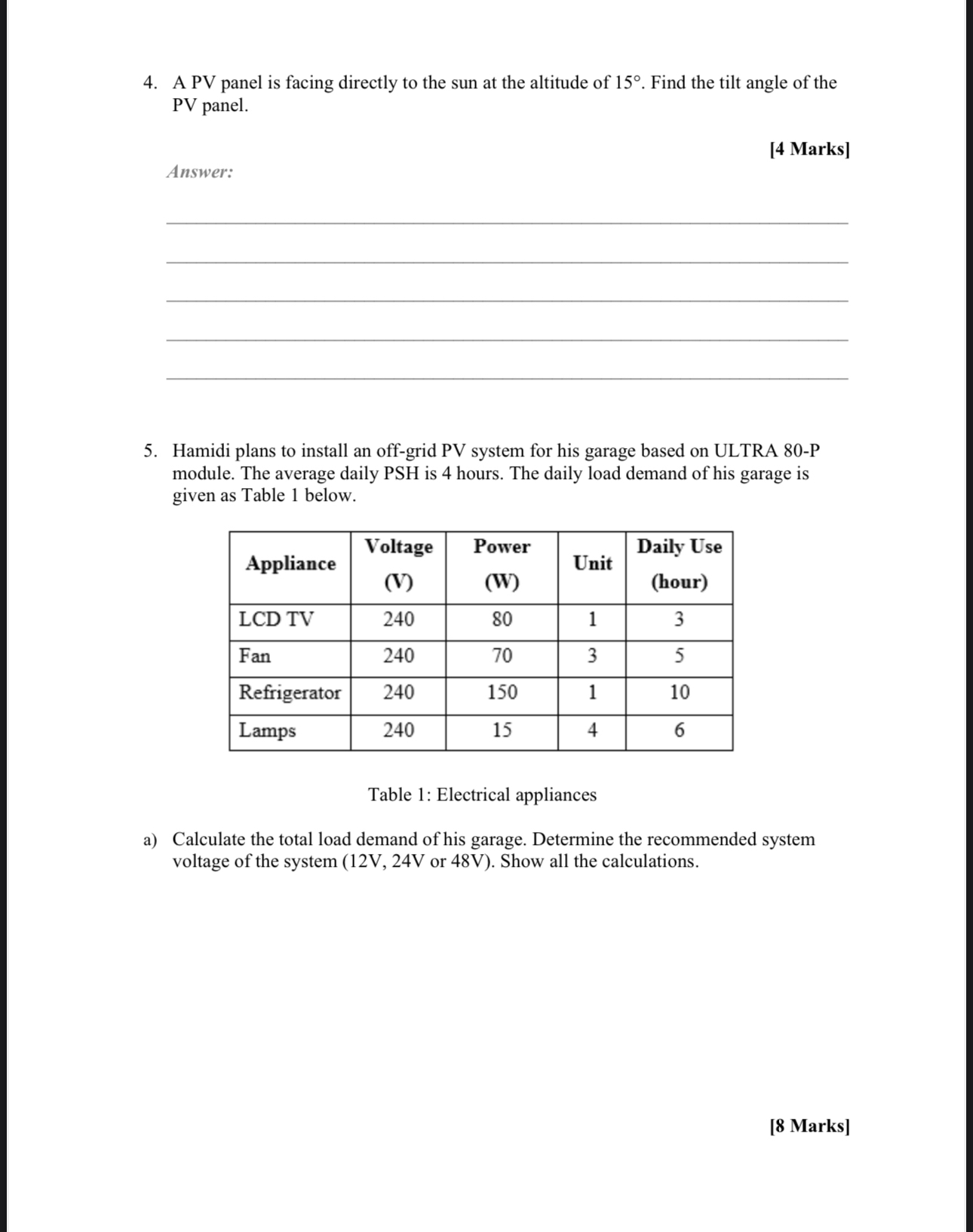 Solved A PV panel is facing directly to the sun at the | Chegg.com