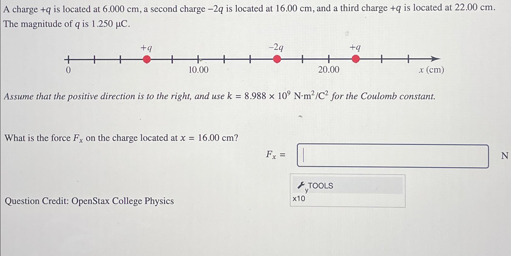 Solved A charge +q ﻿is located at 6.000cm, ﻿a second charge | Chegg.com
