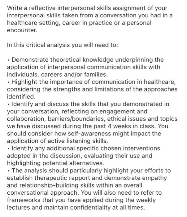 Solved Write a reflective interpersonal skills assignment of | Chegg.com