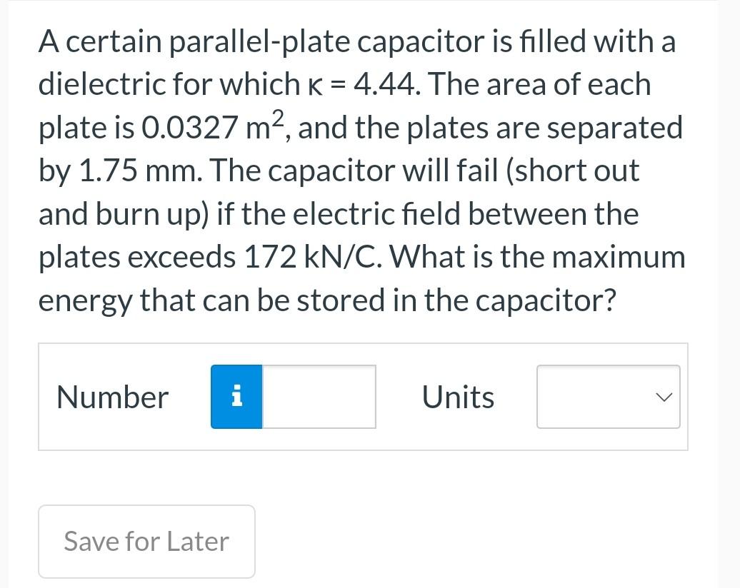 Solved A certain parallel-plate capacitor is filled with a | Chegg.com