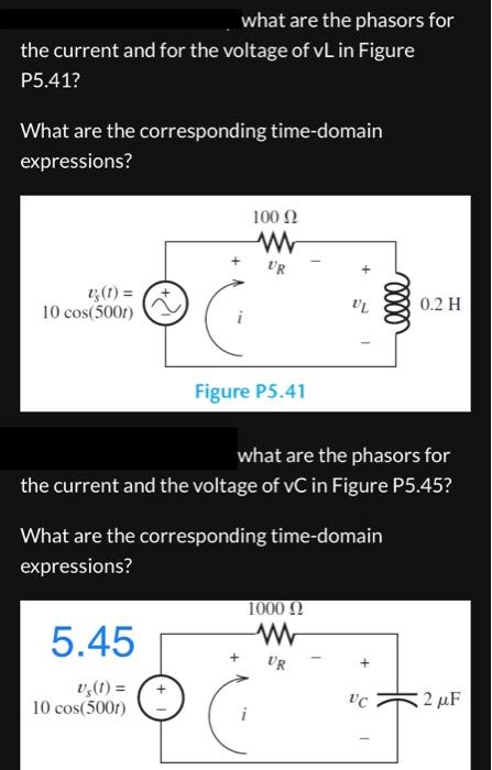 Solved what are the phasors for the current and for the | Chegg.com