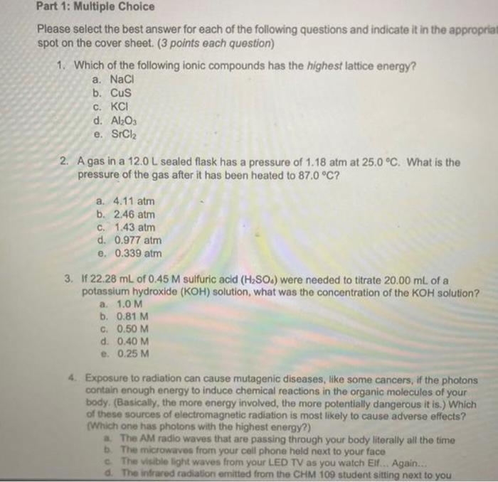Solved Part 1: Multiple Choice Please select the best answer | Chegg.com