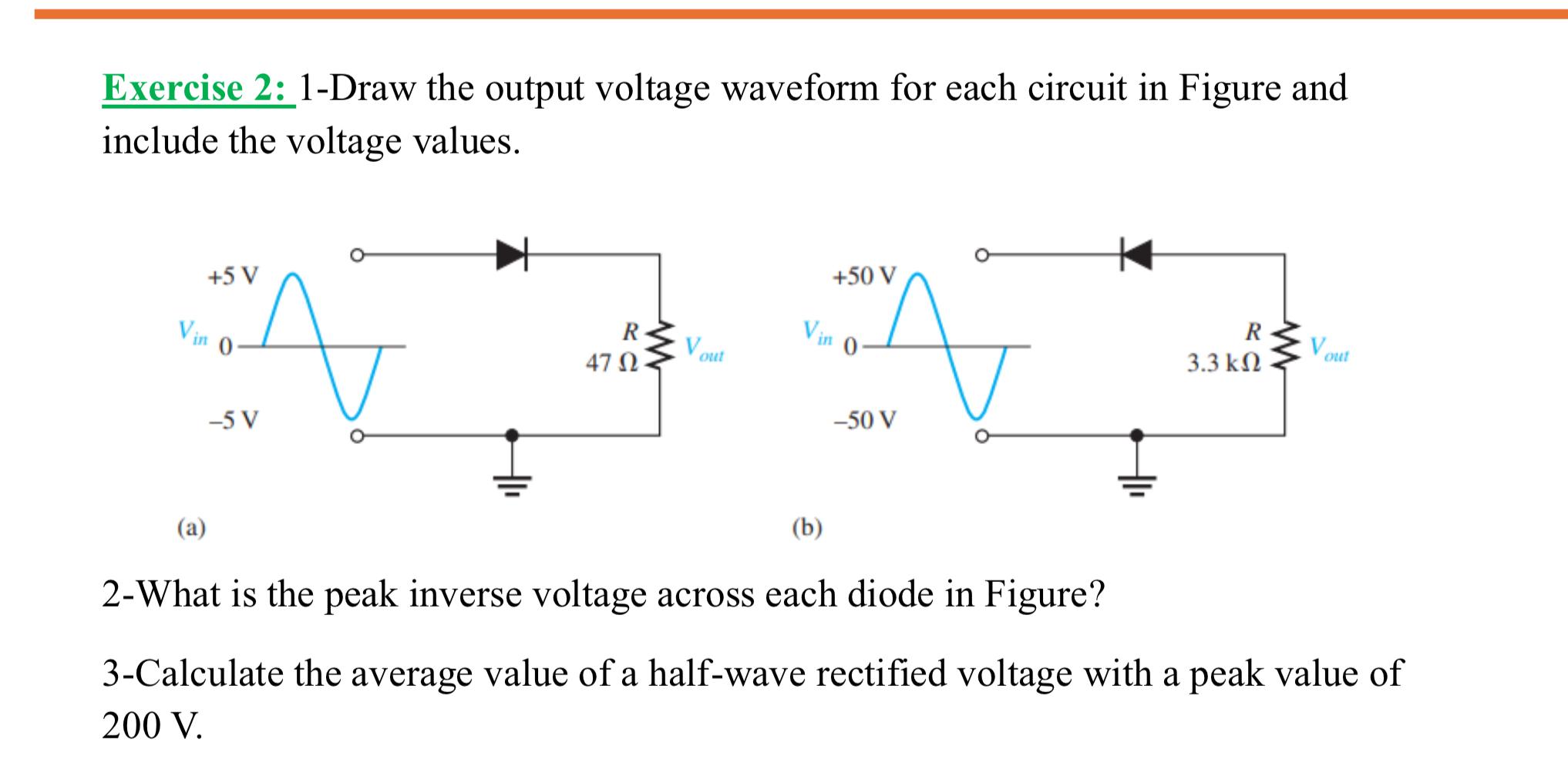 Solved Exercise 2: 1-Draw the output voltage waveform for | Chegg.com