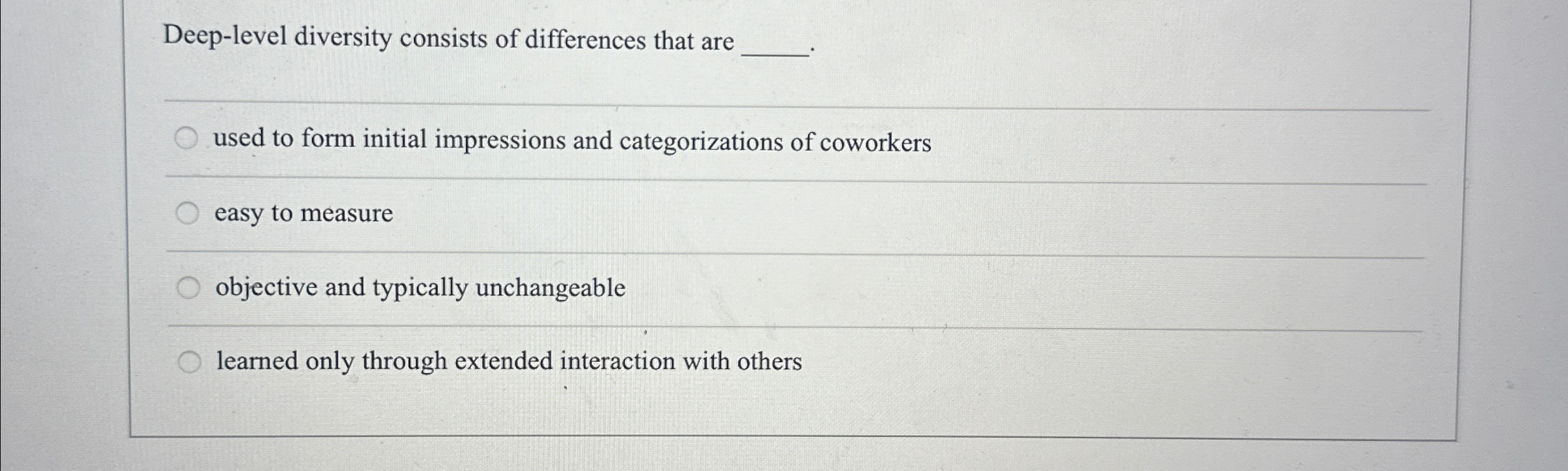 Solved Deep-level diversity consists of differences that | Chegg.com