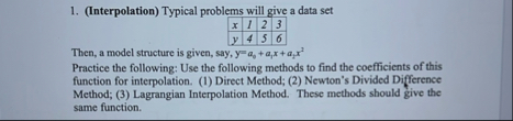 Solved (Interpolation) ﻿Typical problems will give a data | Chegg.com