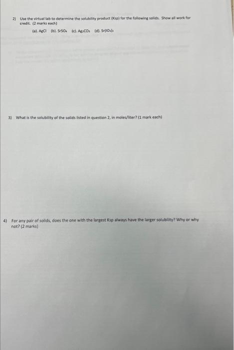 Solved 2) Use the virtual lab to decermine the solubilty | Chegg.com