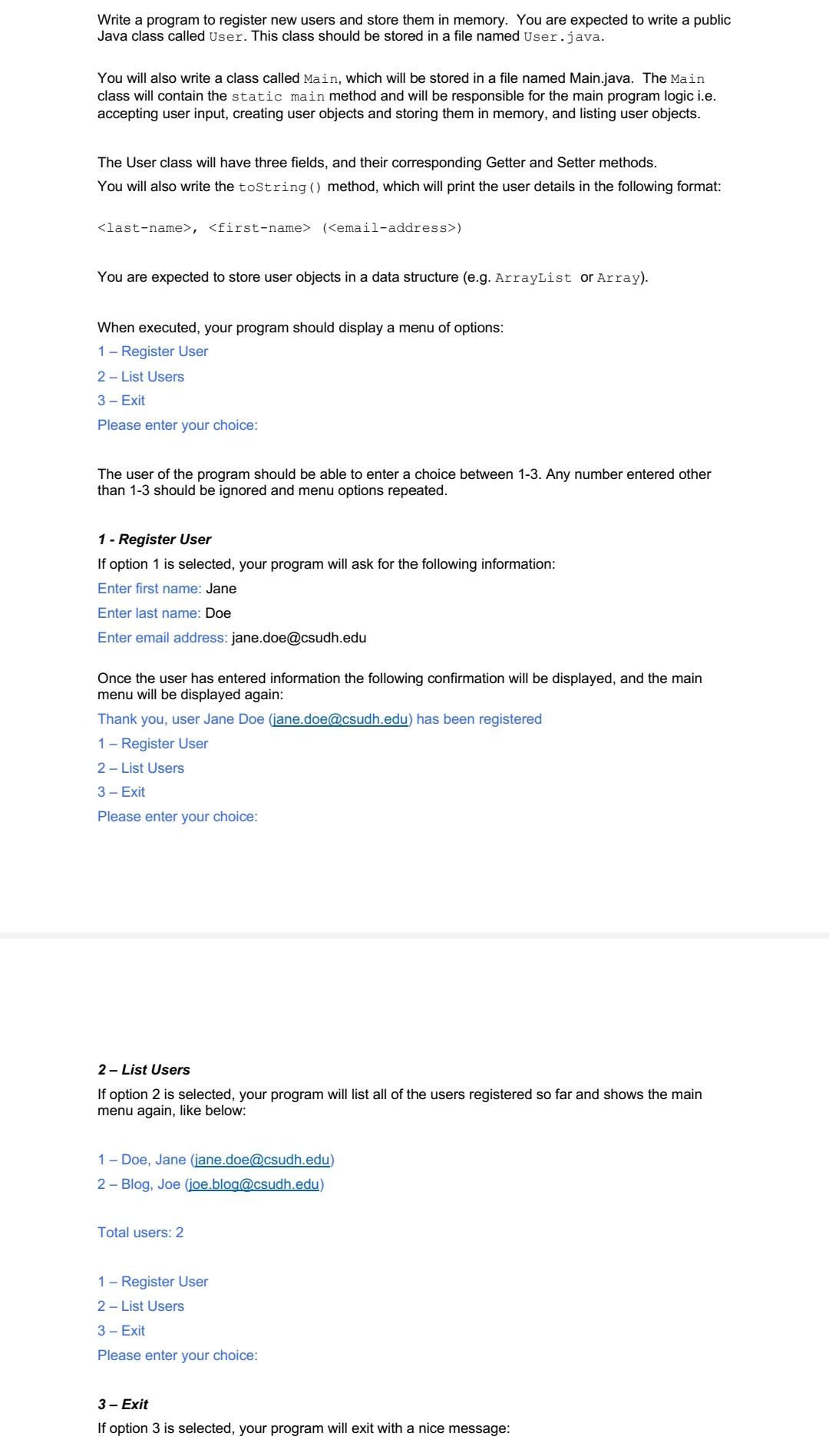 Solved Write a program to register new users and store them | Chegg.com