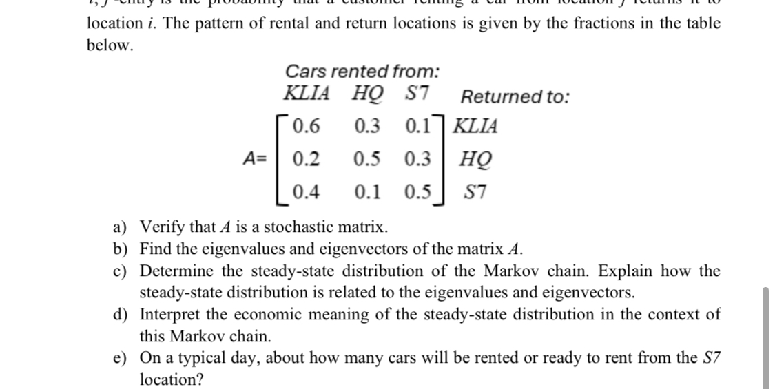 Solved location i. ﻿The pattern of rental and return | Chegg.com
