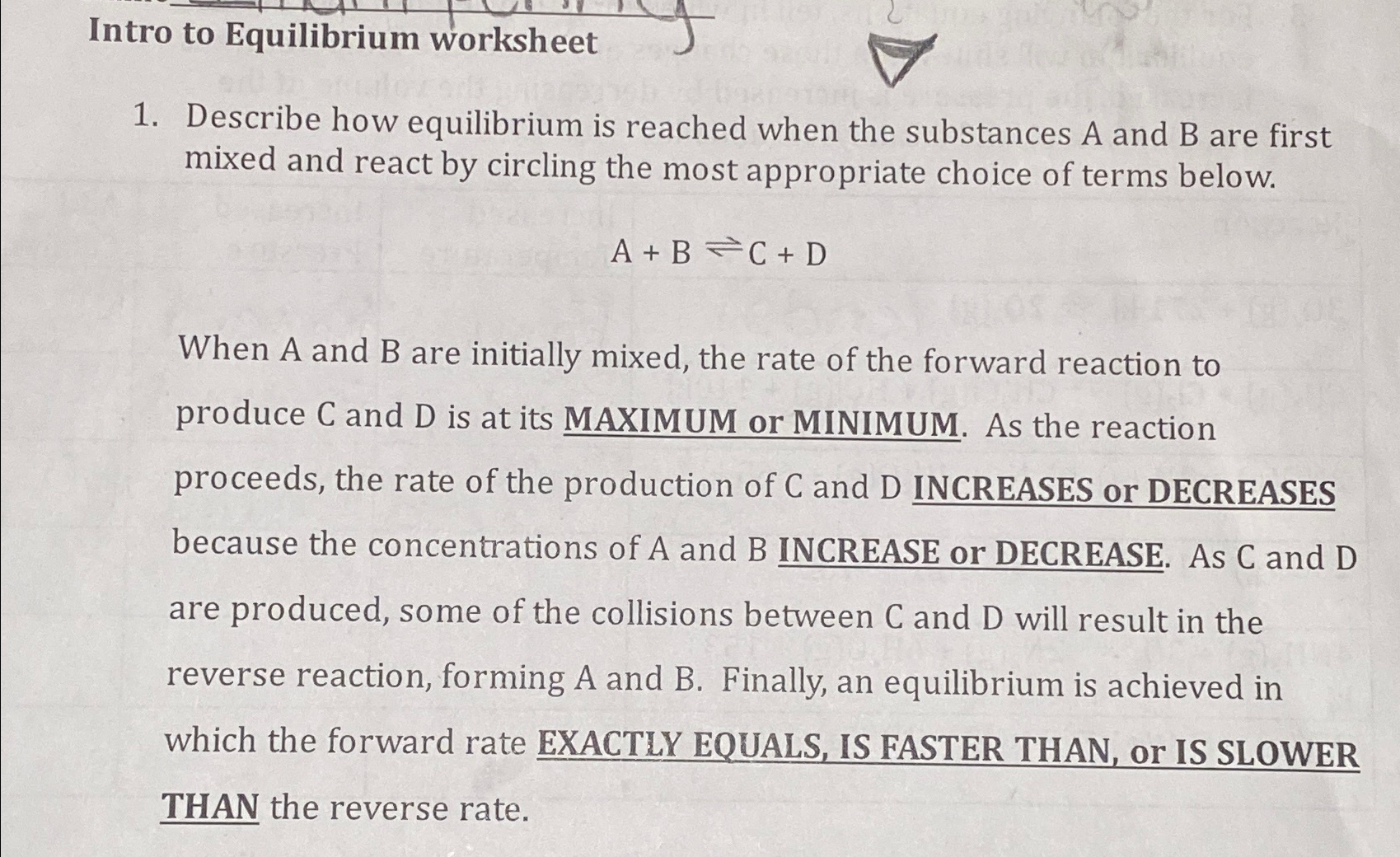 Solved Intro to Equilibrium worksheetDescribe how | Chegg.com