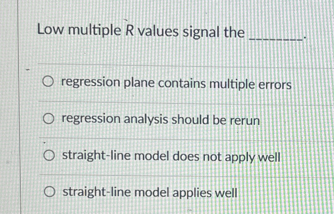 Solved Low multiple R ﻿values signal theregression plane | Chegg.com