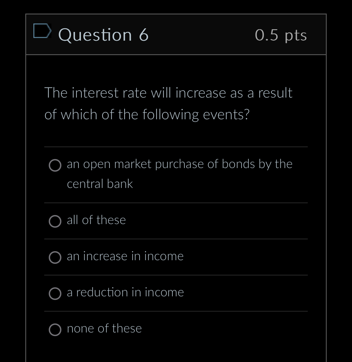 Solved Question 60.5ptsThe interest rate will increase as a | Chegg.com