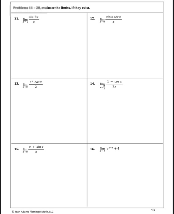 Solved Problems 11-28 evaluate the limits, if they exist. | Chegg.com