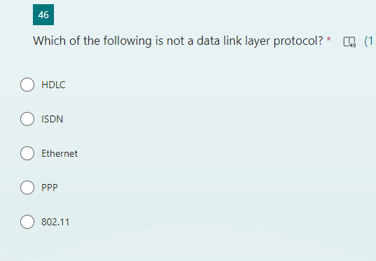 Solved Which of the following is not a data link layer | Chegg.com