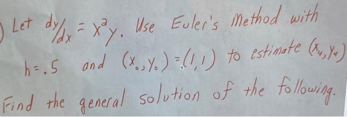 Solved Let dy/dx=x2y. Use Euler's Method with h=.5 and | Chegg.com