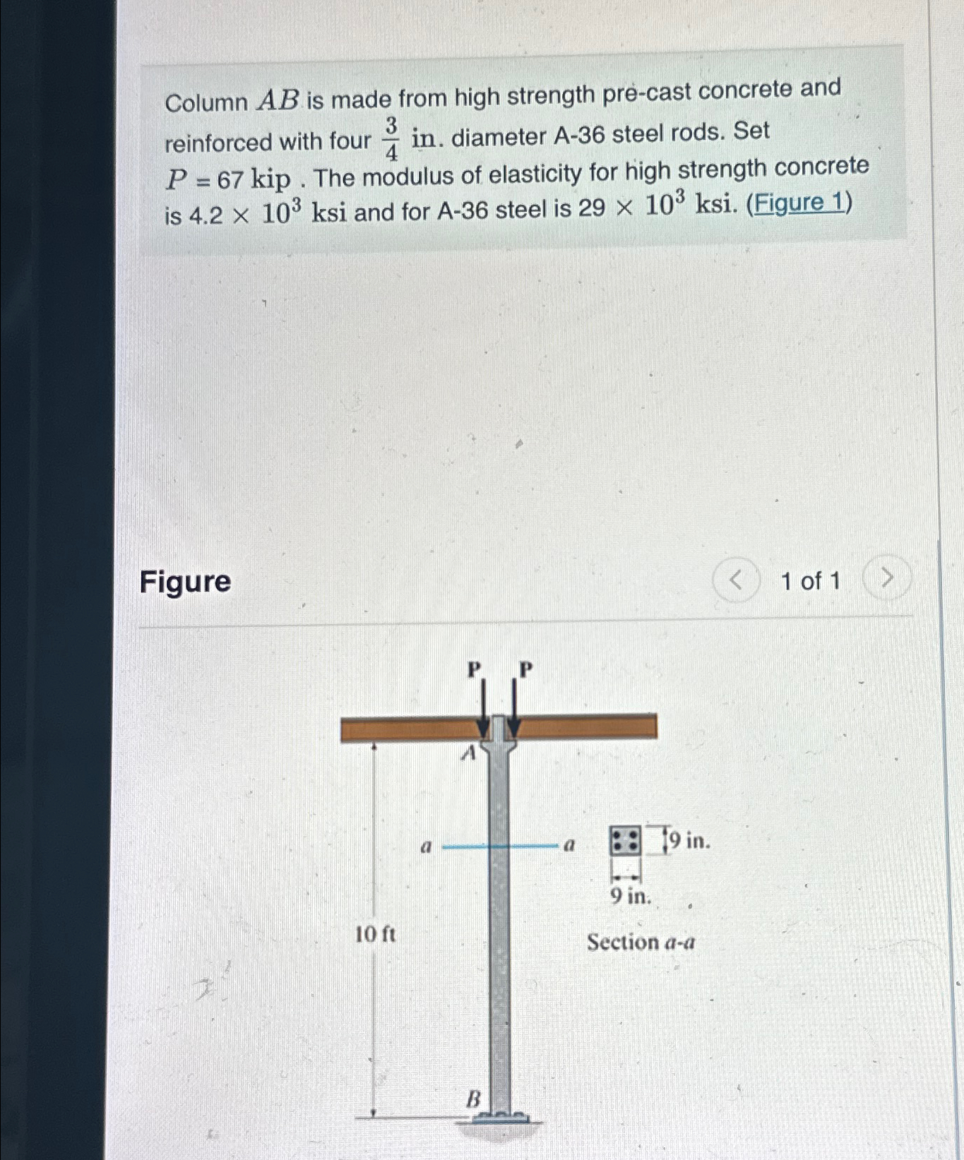 Solved Column AB ﻿is made from high strength pre-cast | Chegg.com