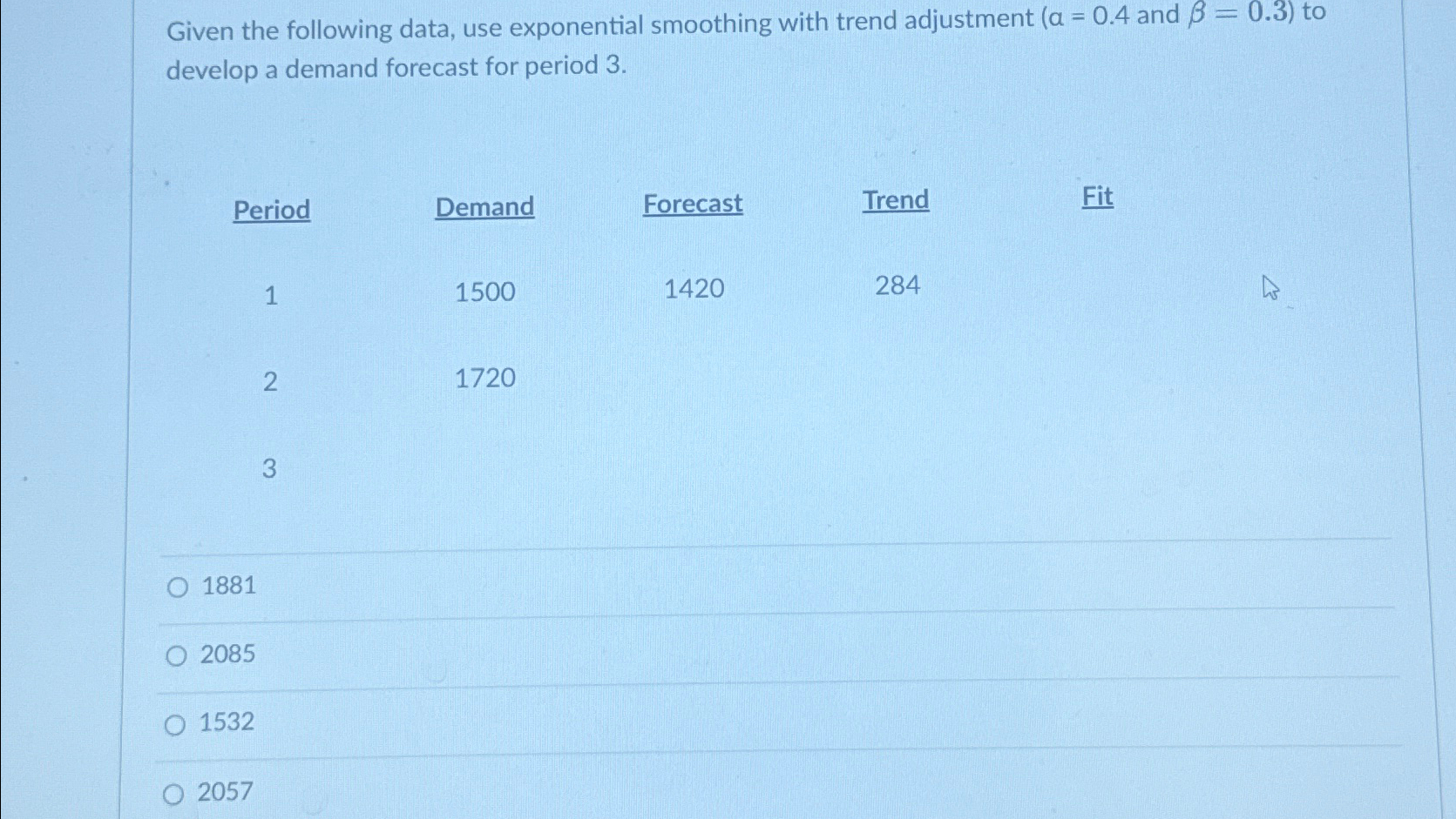 Solved Given the following data, use exponential smoothing | Chegg.com