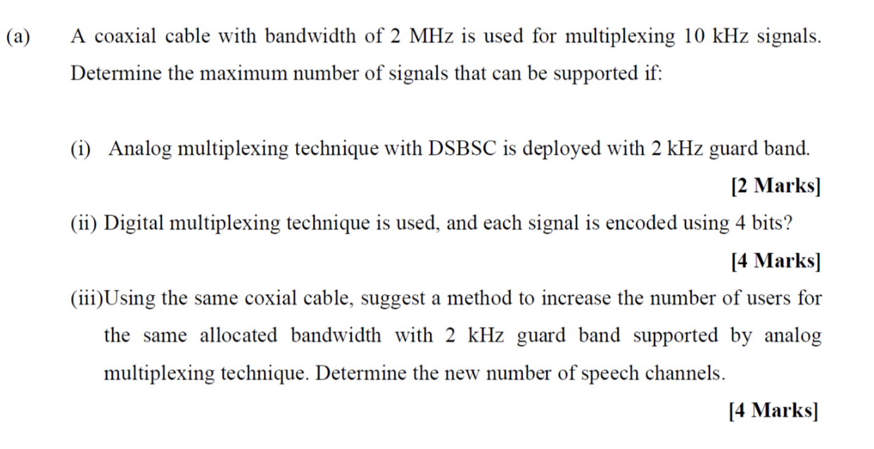Solved (a) ﻿A coaxial cable with bandwidth of 2MHz ﻿is used | Chegg.com
