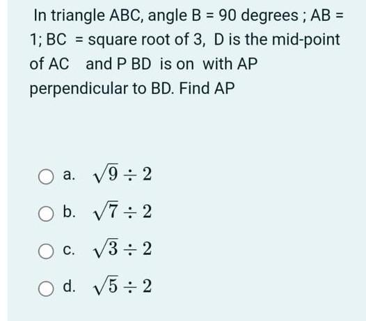 Solved In triangle ABC, angle B=90 degrees ;AB= 1;BC= square | Chegg.com