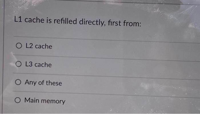 Solved L1 cache is refilled directly, first from: L2 cache | Chegg.com