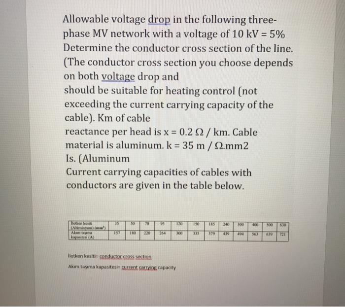 Allowable voltage drop in the following three- phase | Chegg.com