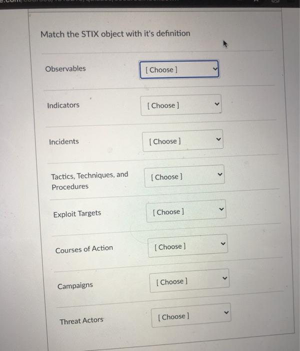 Solved Match the STIX object with it's definition | Chegg.com