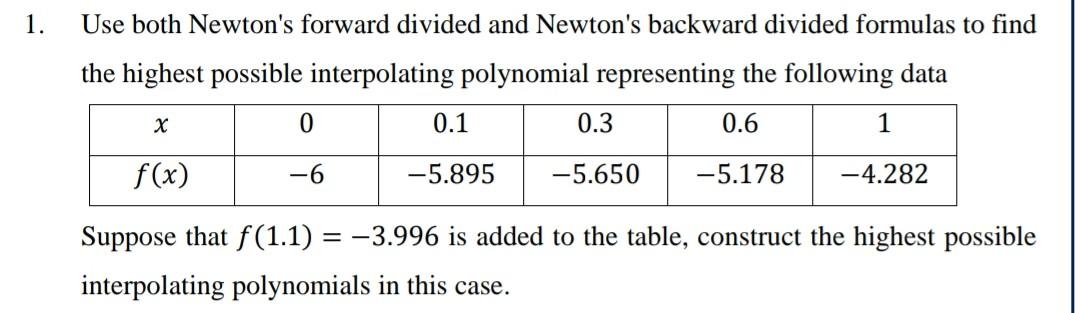 Solved 1. Use both Newton's forward divided and Newton's | Chegg.com