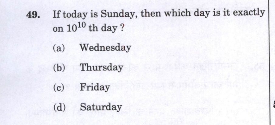 Solved If today is Sunday, then which day is it exactly on | Chegg.com