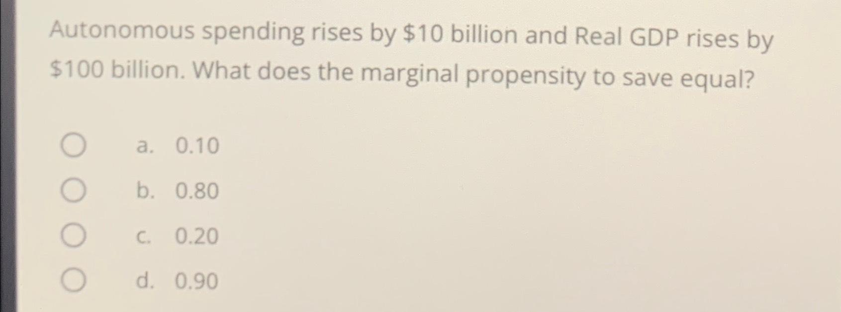 Solved Autonomous spending rises by $10 ﻿billion and Real | Chegg.com