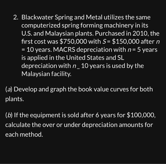 Solved 2. Blackwater Spring and Metal utilizes the same | Chegg.com
