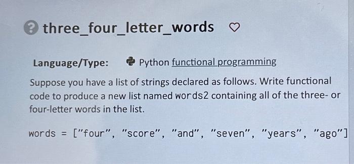 Solved three_four_letter_words Language/Type: ₹ै Python | Chegg.com