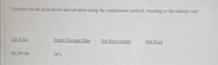 Solved Calculate the net price factor and net price using | Chegg.com
