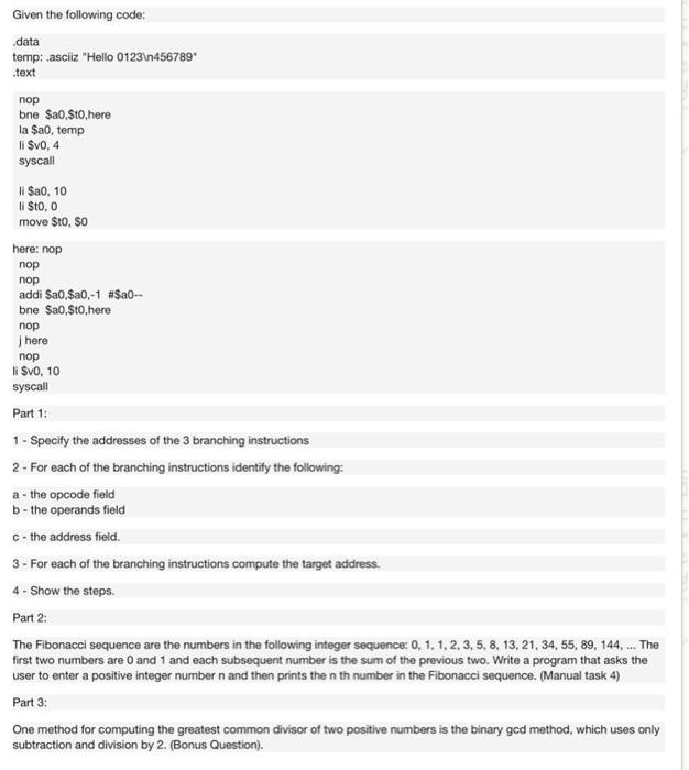 Solved Given the following code: data temp: asciiz "Hello | Chegg.com
