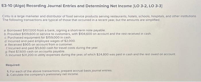 Solved E3-10 (Algo) Recording Journal Entries and | Chegg.com