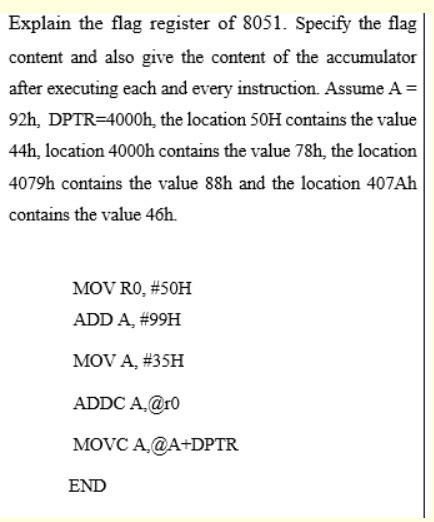 Solved Explain the flag register of 8051. Specify the flag | Chegg.com