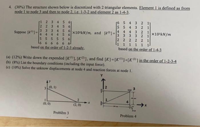 Solved 4. (30%) The structure shown below is discretized | Chegg.com