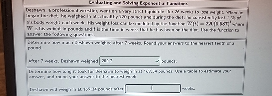 Solved Evaluating and Solving Exponential FunctionsDeshawn, | Chegg.com