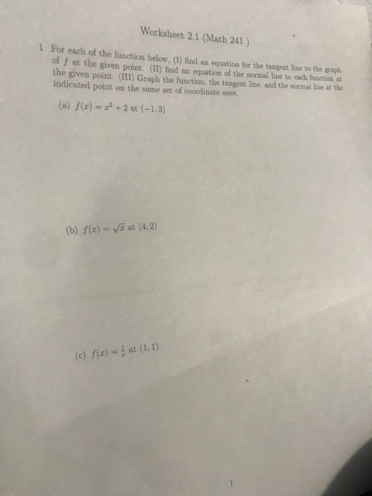 Solved Worksheet 2.1 (Math 241 ) 1. For each of the function | Chegg.com