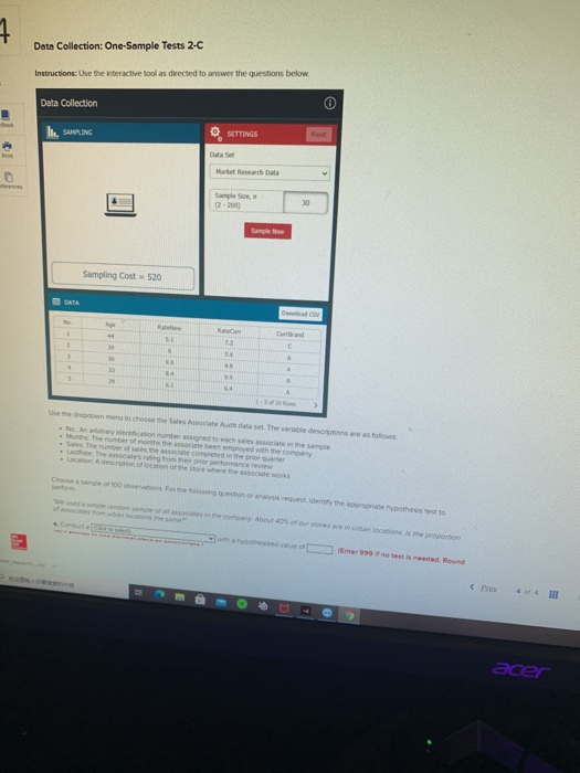 Data Collection: One-Sample Tests 2.C Instructions: | Chegg.com