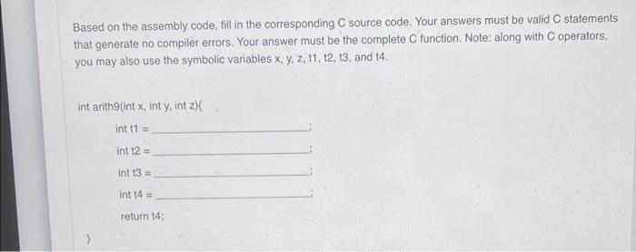 Solved Part F. C code given assembly [16 points]. Consider | Chegg.com