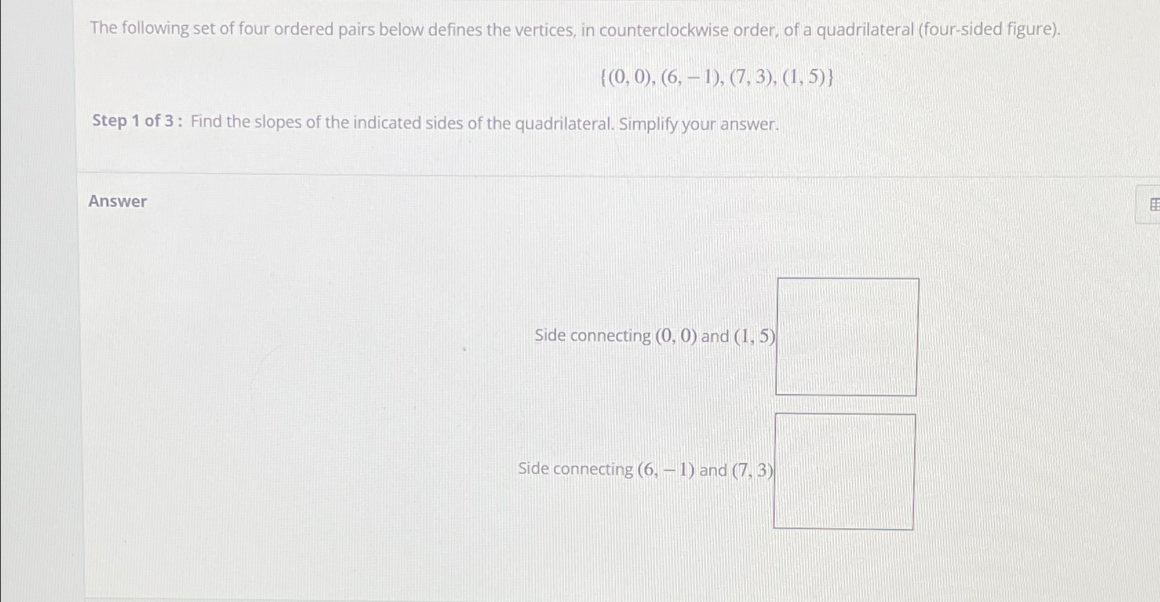 Solved The following set of four ordered pairs below defines | Chegg.com