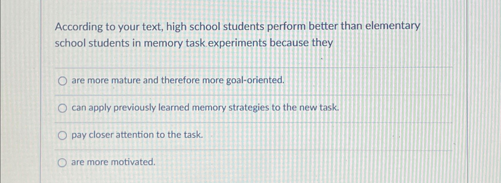 Solved According to your text, high school students perform | Chegg.com