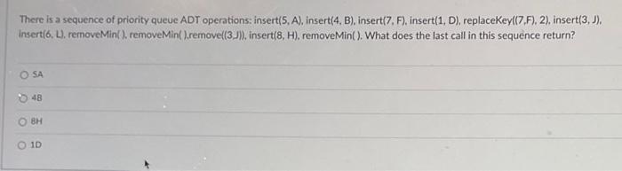 Solved There is a sequence of priority queue ADT operations: | Chegg.com