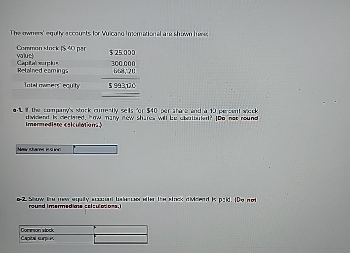 Solved The owners' equity accounts for Vulcano International | Chegg.com