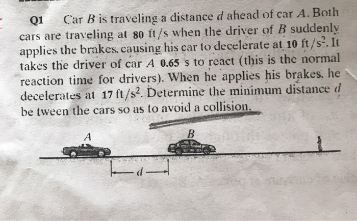 Solved Q1 Car B is traveling a distance d ahead of car A. | Chegg.com