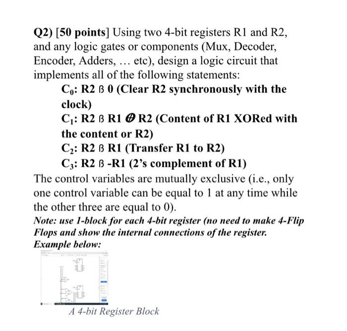 Solved Q2) [50 points] Using two 4-bit registers R1 and R2, | Chegg.com